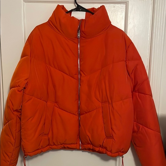 H&M | Jackets & Coats | Hm Orange Puffer Jacket With High Collar | Poshmark